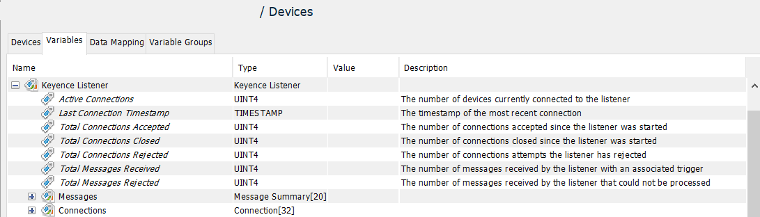 Using The Variables Window To Access Keyence Listener Connection Data